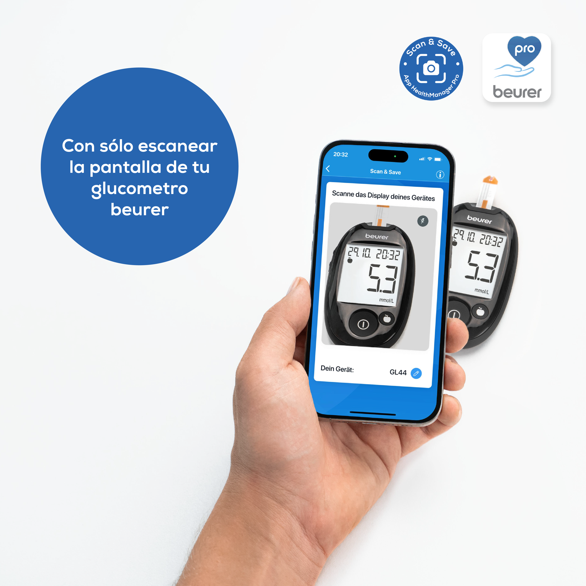 Glucometro con tiras reactivas y disparador de Lancetas incluidas GL44